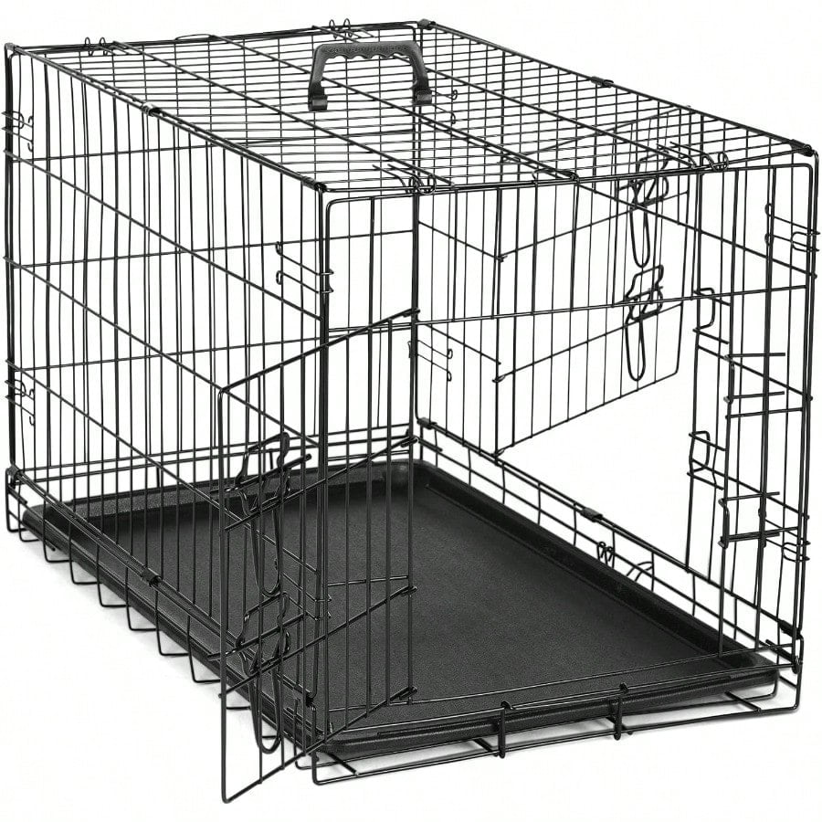 Dog Crate 36 Inch Medium Double Door Dog Cage with Plastic Leak-Proof ...