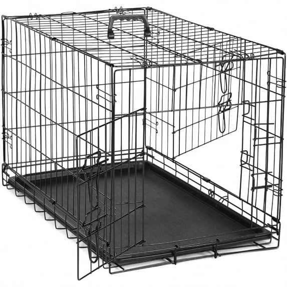 Dog Crate 36 Inch Medium Double Door Dog Cage with Plastic Leak-Proof ...