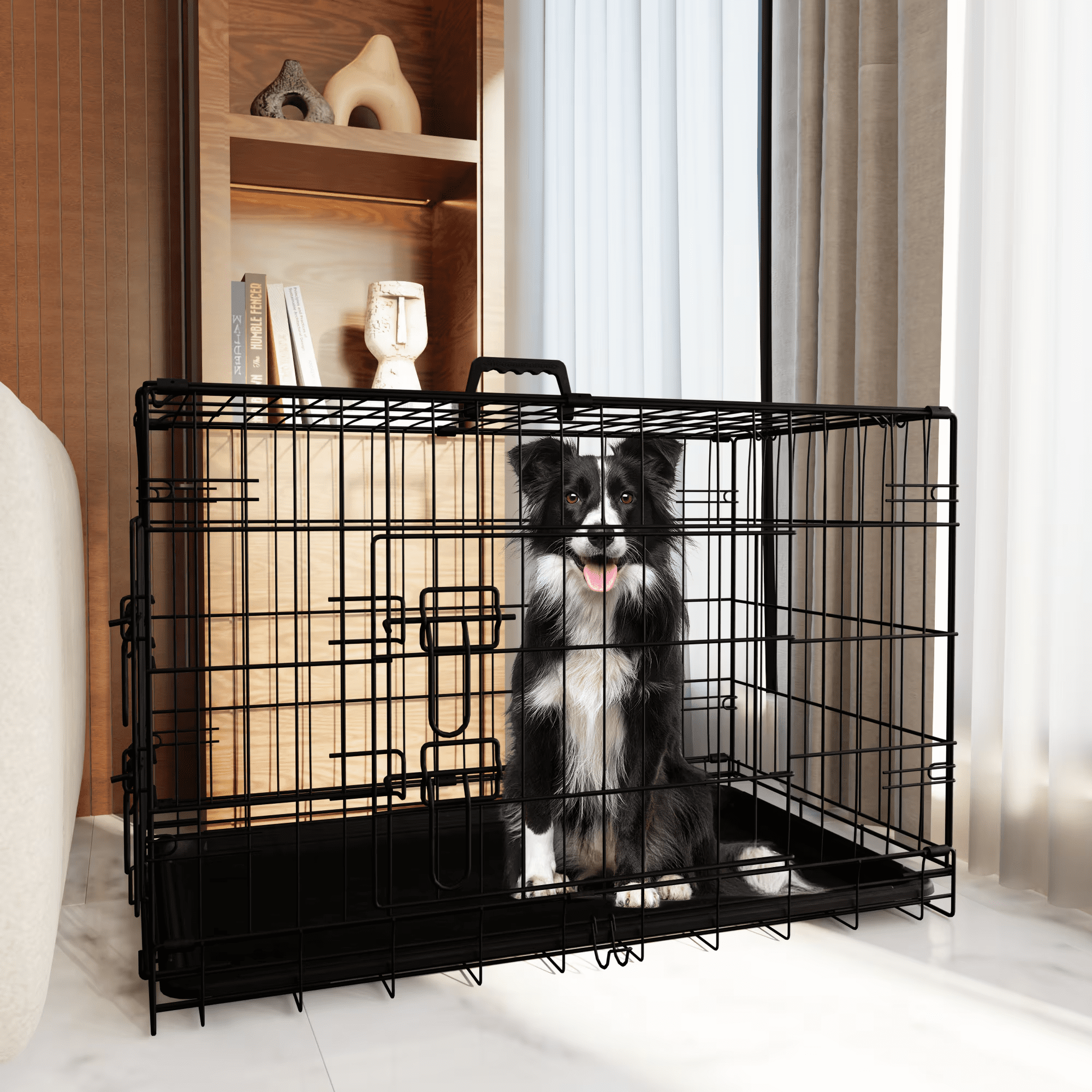 Dog Crate, 42 Inch Large Dog Cage with Divider and Plastic Leak-Proof ...