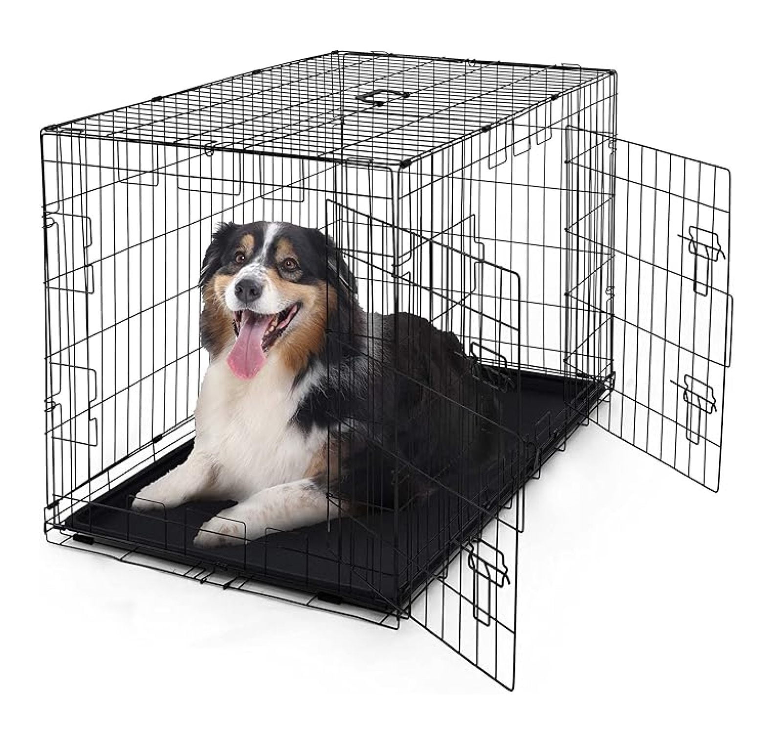 Dog Crate, Foldable Metal Wire Kennel w/Divider, Leak-Proof Pan, 42x27 ...