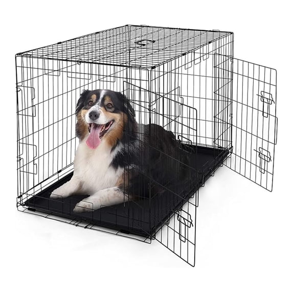 Dog Crate, Foldable Metal Wire Kennel w/Divider, Leak-Proof Pan, 42x27 ...