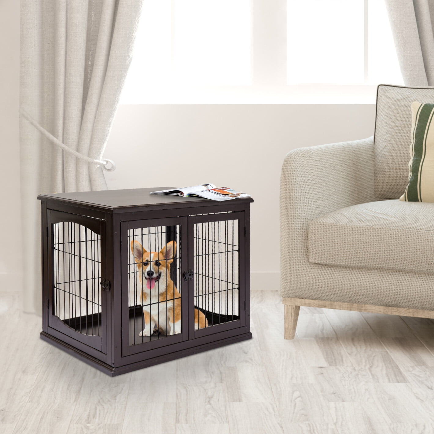 Dog Crate Furniture, 23"L Small Dog Cage End Table with 2 Opening Sides ...