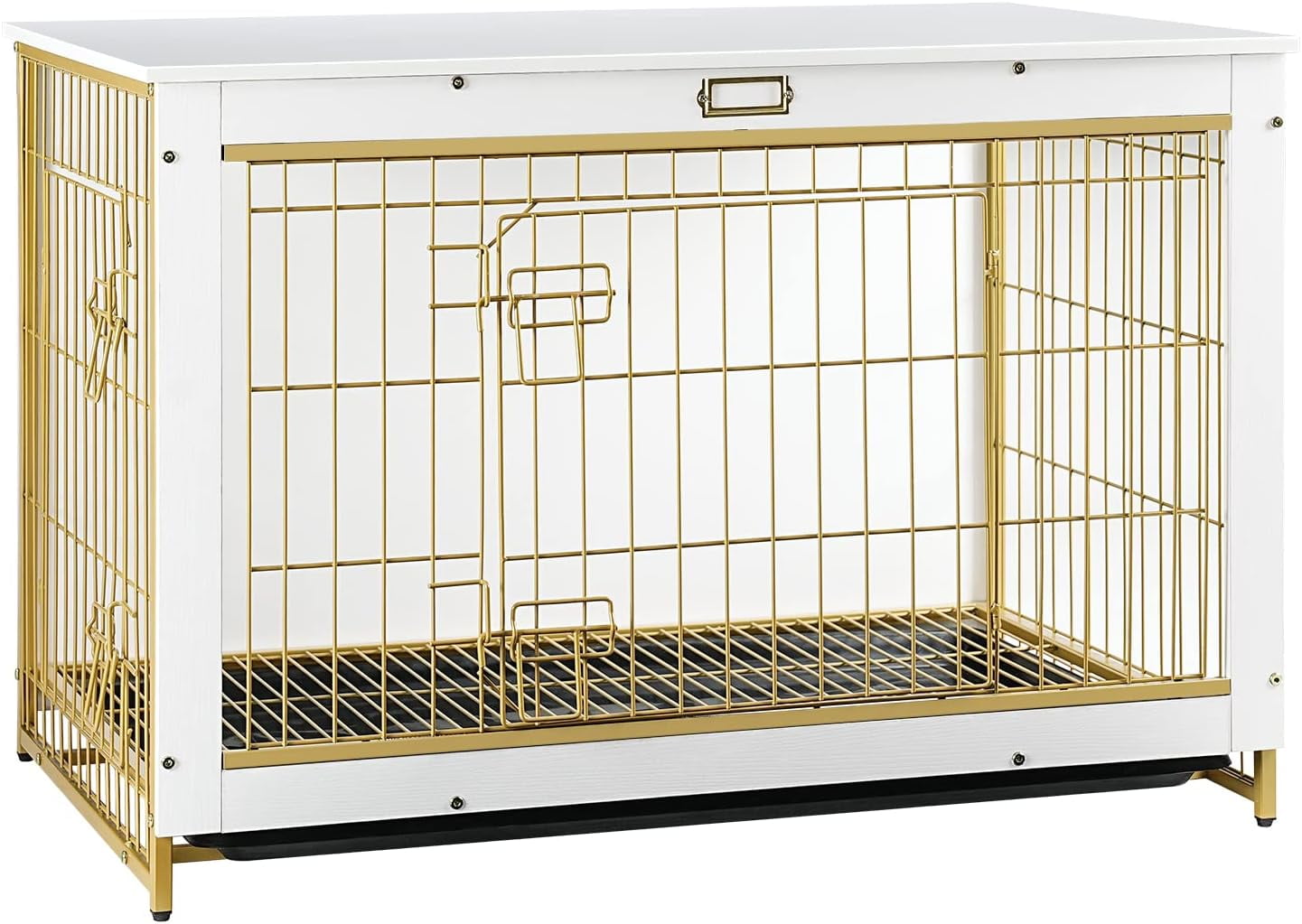 Dog Crate Furniture 38.6" Large Dog Kennel Indoor Wooden Cage with Pull ...