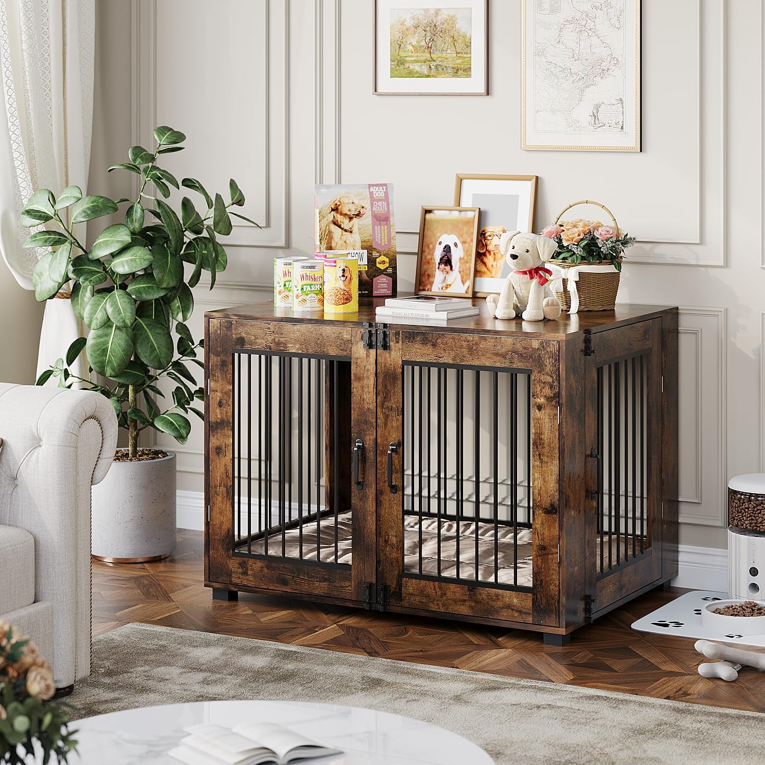 Dog Crate Furniture, 42.1" L Wooden Dog Kennel for Indoor Use, Stylish ...