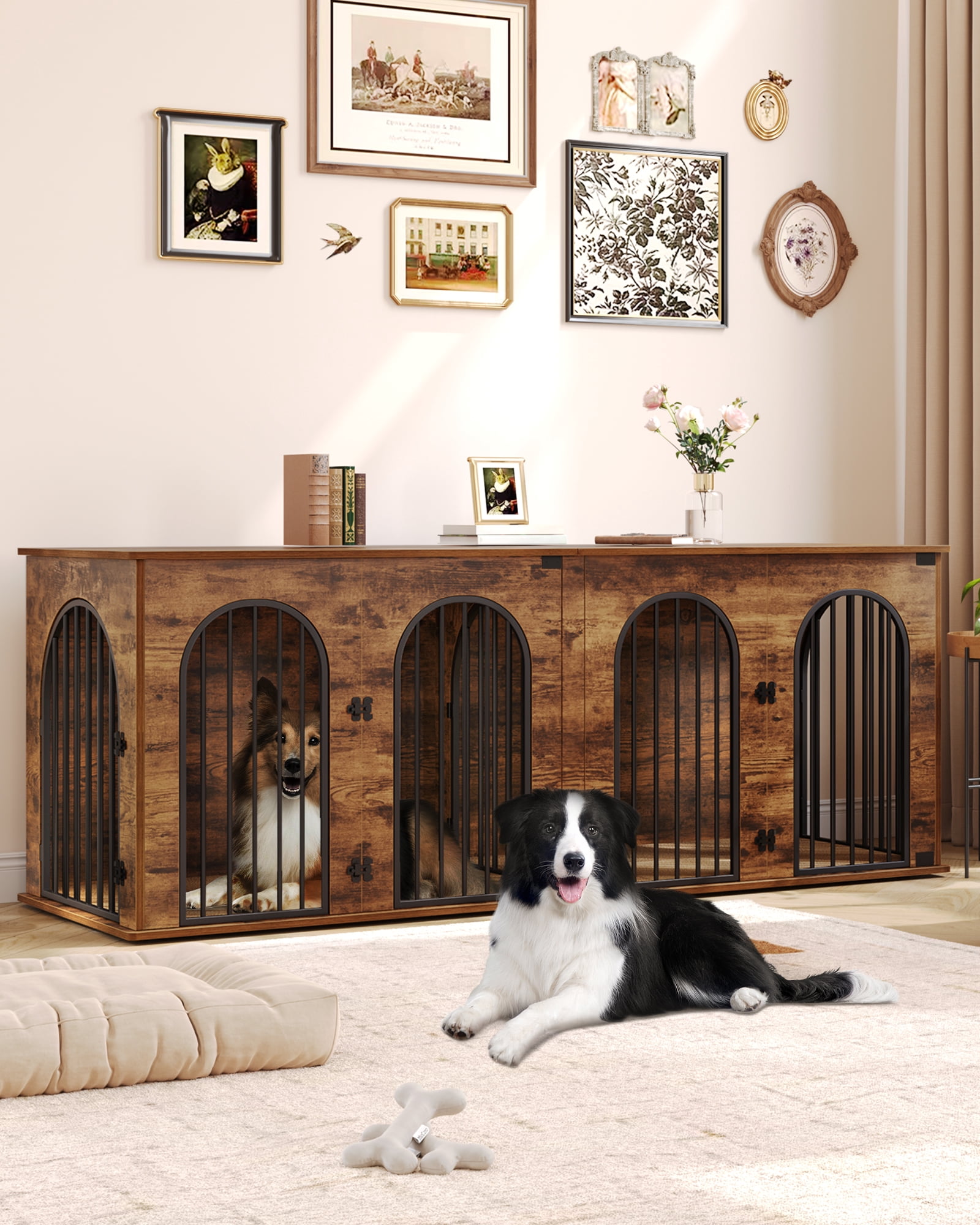 Dog Crate Furniture, 71" Heavy Duty Dog Kennels with Divider, Pads, Dog ...