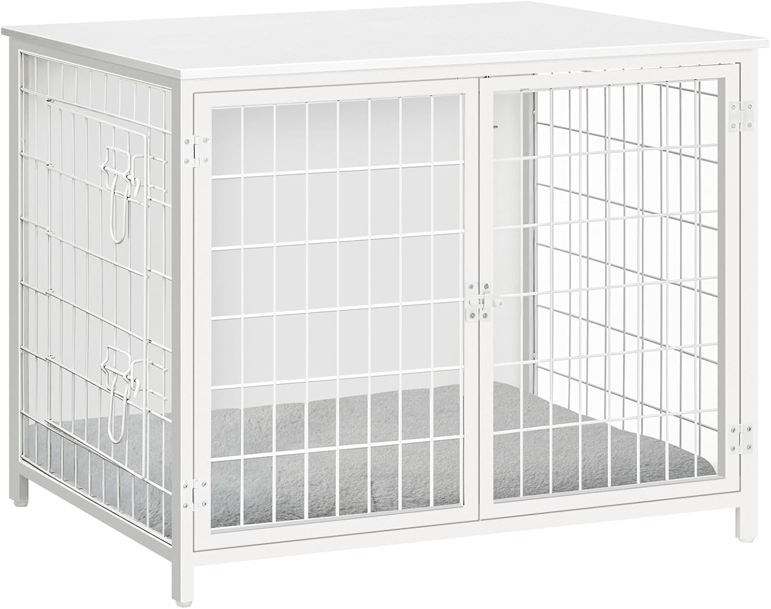 Dog Crate Furniture with Cushion, Wooden Dog Kennel with Double Doors ...