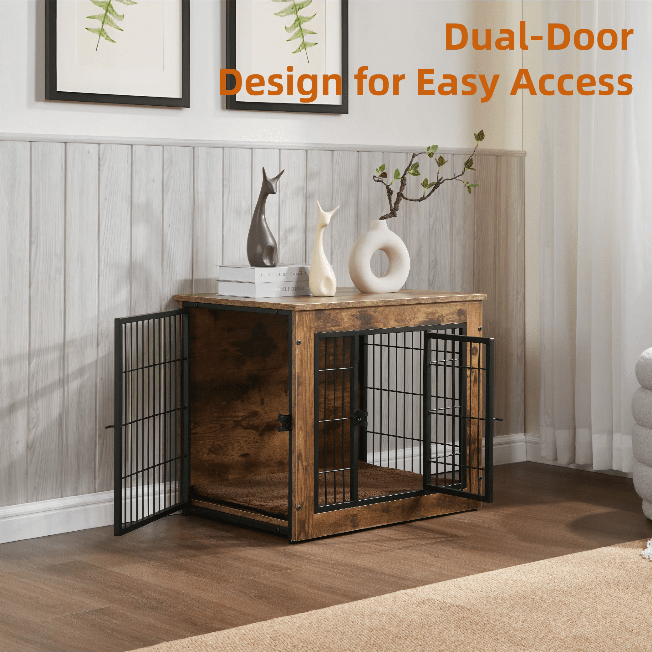 Dog Crate Furniture with Cushion, Wooden Dog Kennel Furniture, Heavy ...