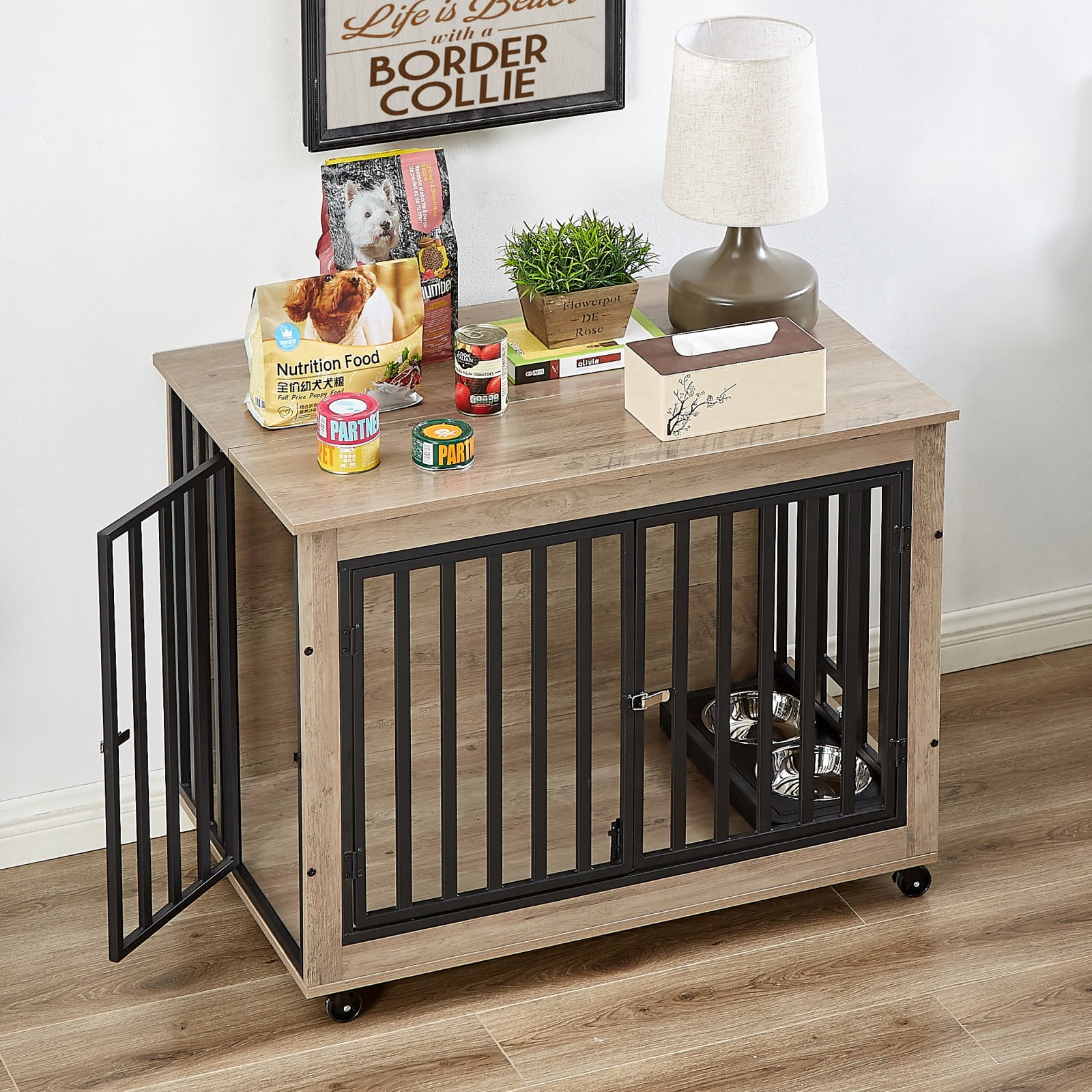 Dog Crate Furniture Decorative Dog Kennel Wooden Dog Crate End Table ...