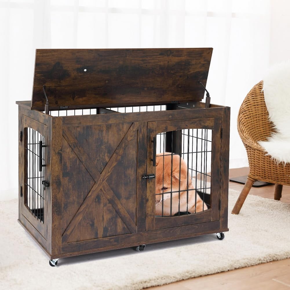 Dog Crate Furniture, Dog Kennel End Table with Chew-Proof Metal Fence ...