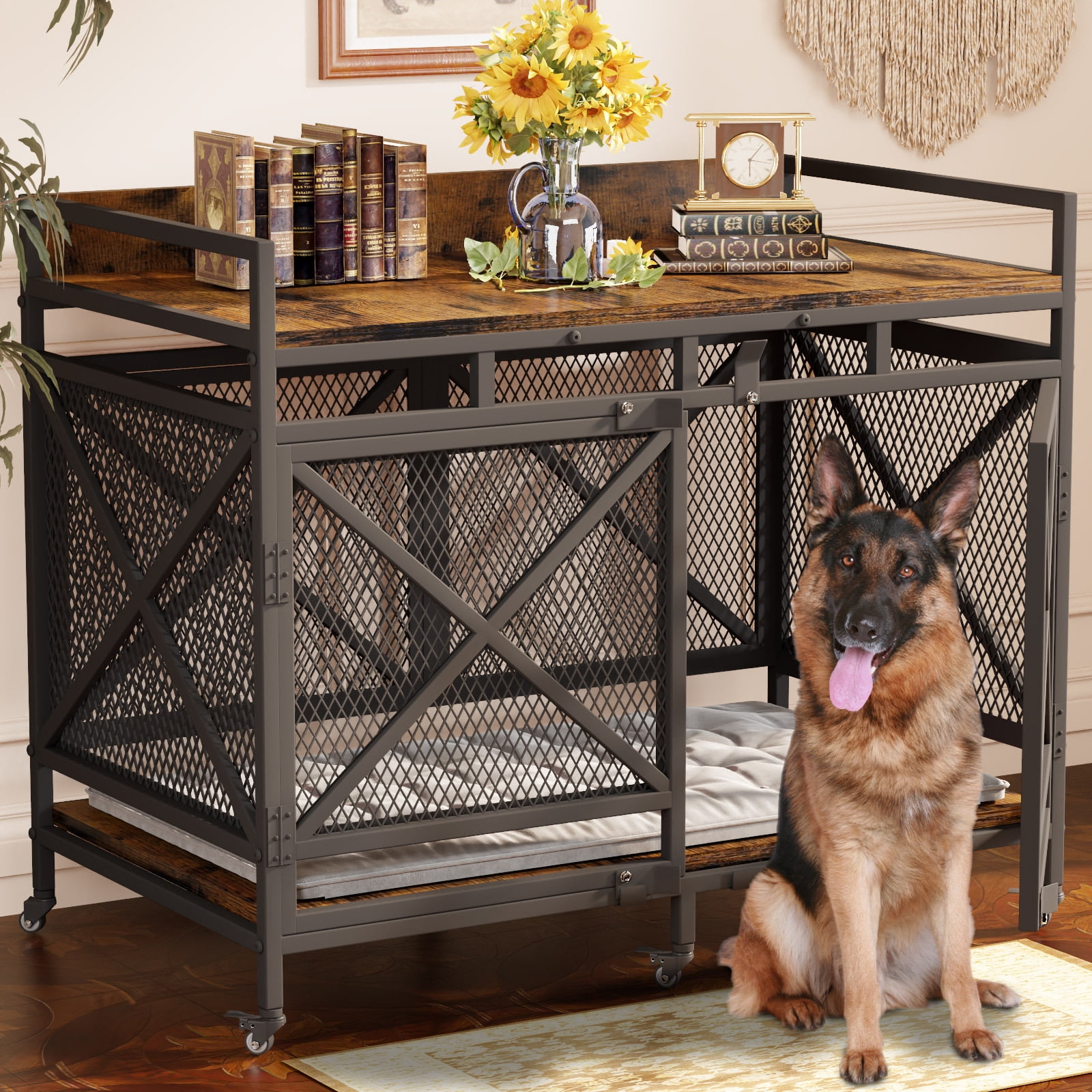 Dog Crate Furniture for Large Dogs, 48 Inch Wooden Dog Kennel End Table ...