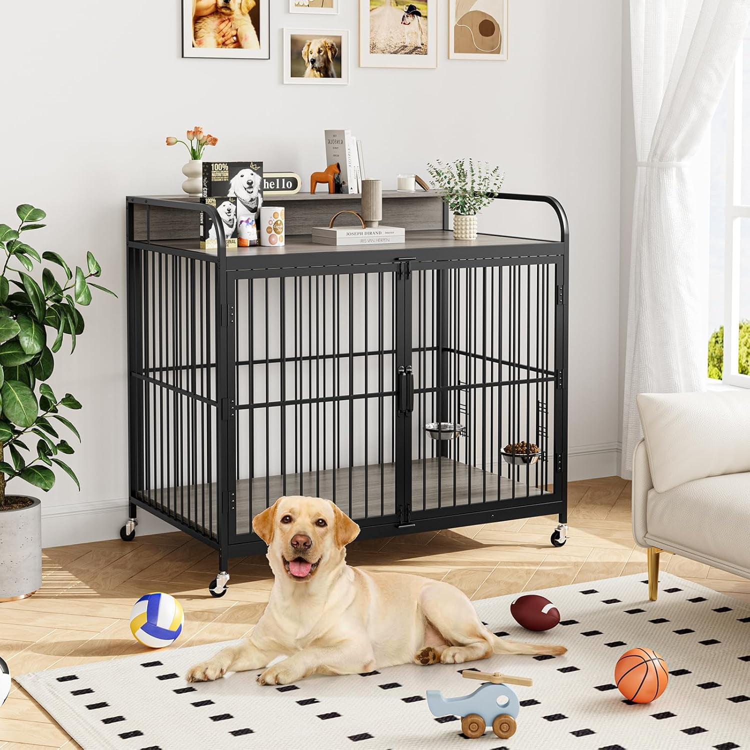 Dog Crate Furniture Style Cages, Wooden Dog Kennel Indoor for Large ...