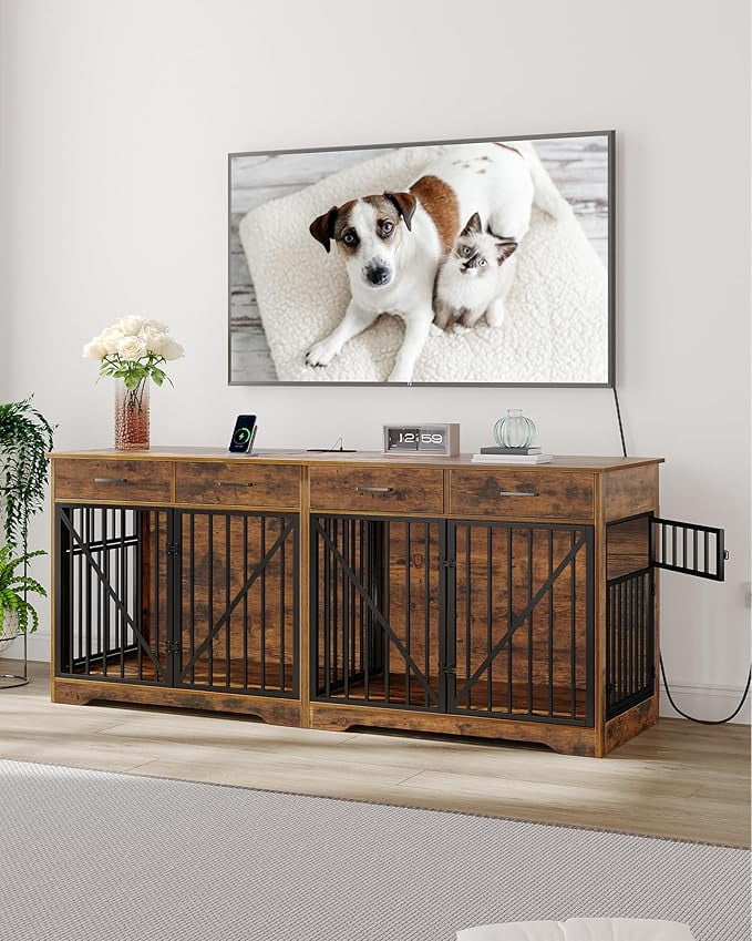 Dog Crate Furniture with 4 storage drawers, charging station, Suitable ...