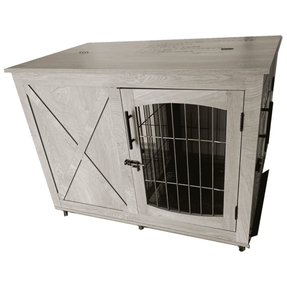 Dog Crate Furniture with Divider and 6 Rotatable Wheels, Wooden Dog ...