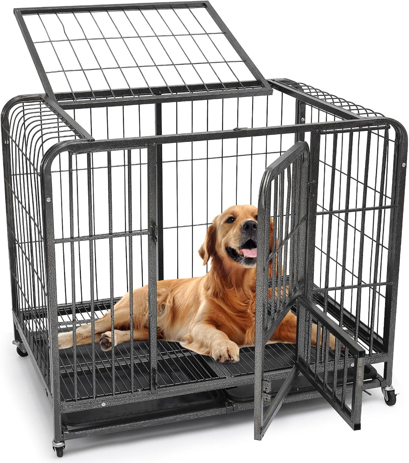 Dog Crate Heavy Duty, Escape Proof Dog Cage Kennel with Removable Tray ...