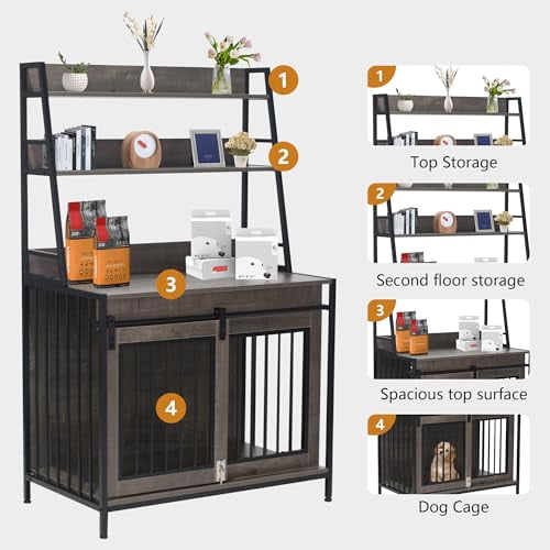 Dog Crate Indoor Furniture with Storage Shelves, 37 inch Wooden Dog ...