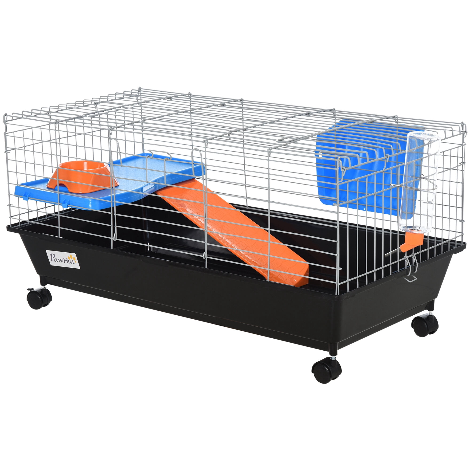 Dog Crate, PawHut 35"L Small Animal Cage, Rolling Bunny Cage, Guinea ...