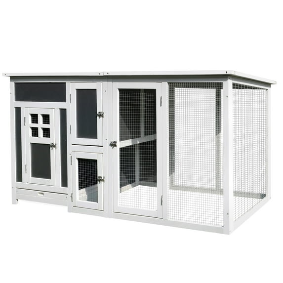 Dog Crate PawHut 63" Outdoor Chicken Coop Wooden, Chicken Cage with Run ...