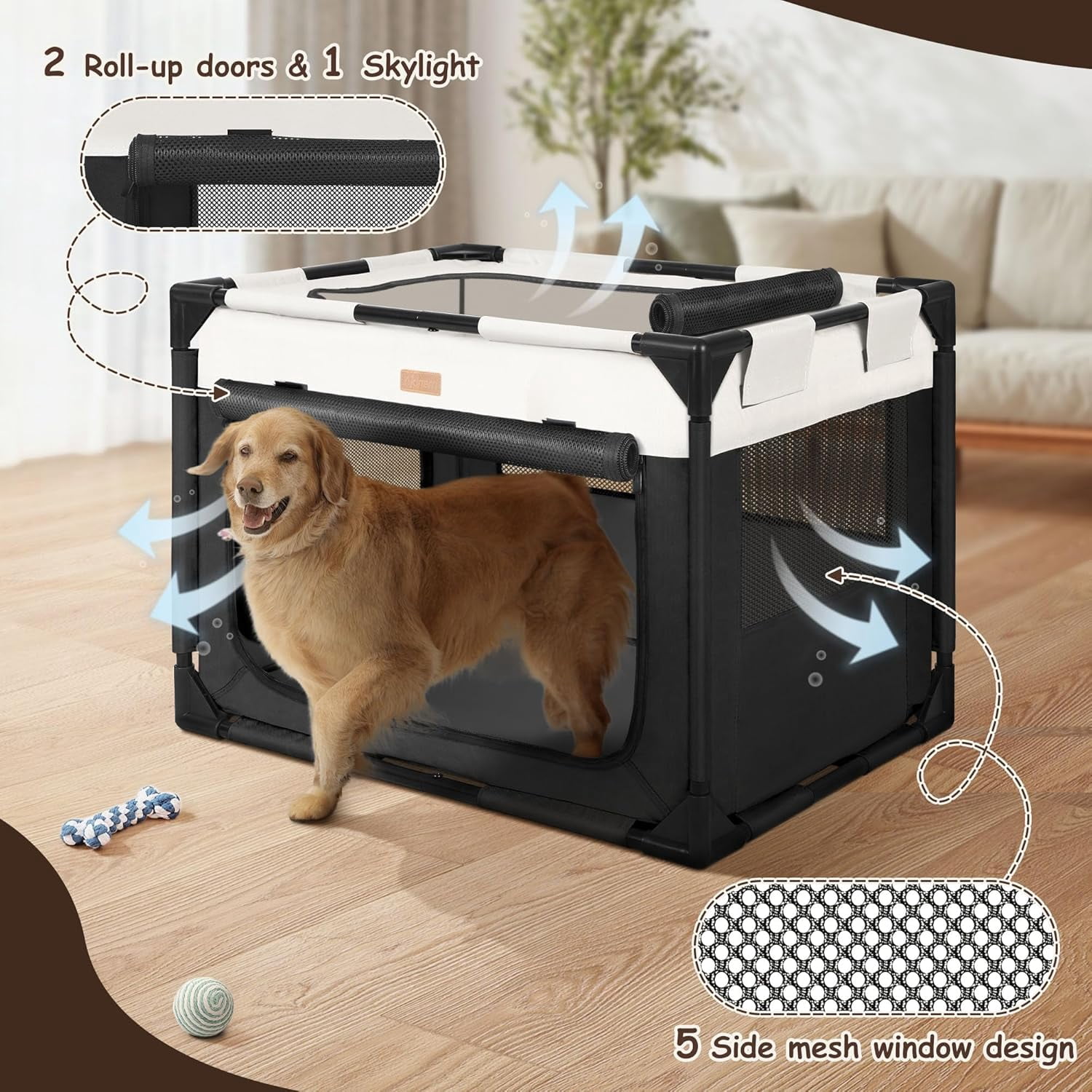 Dog Crate - Soft Pet Kennel for Dogs/Cats, 3-Door Breathable Travel ...