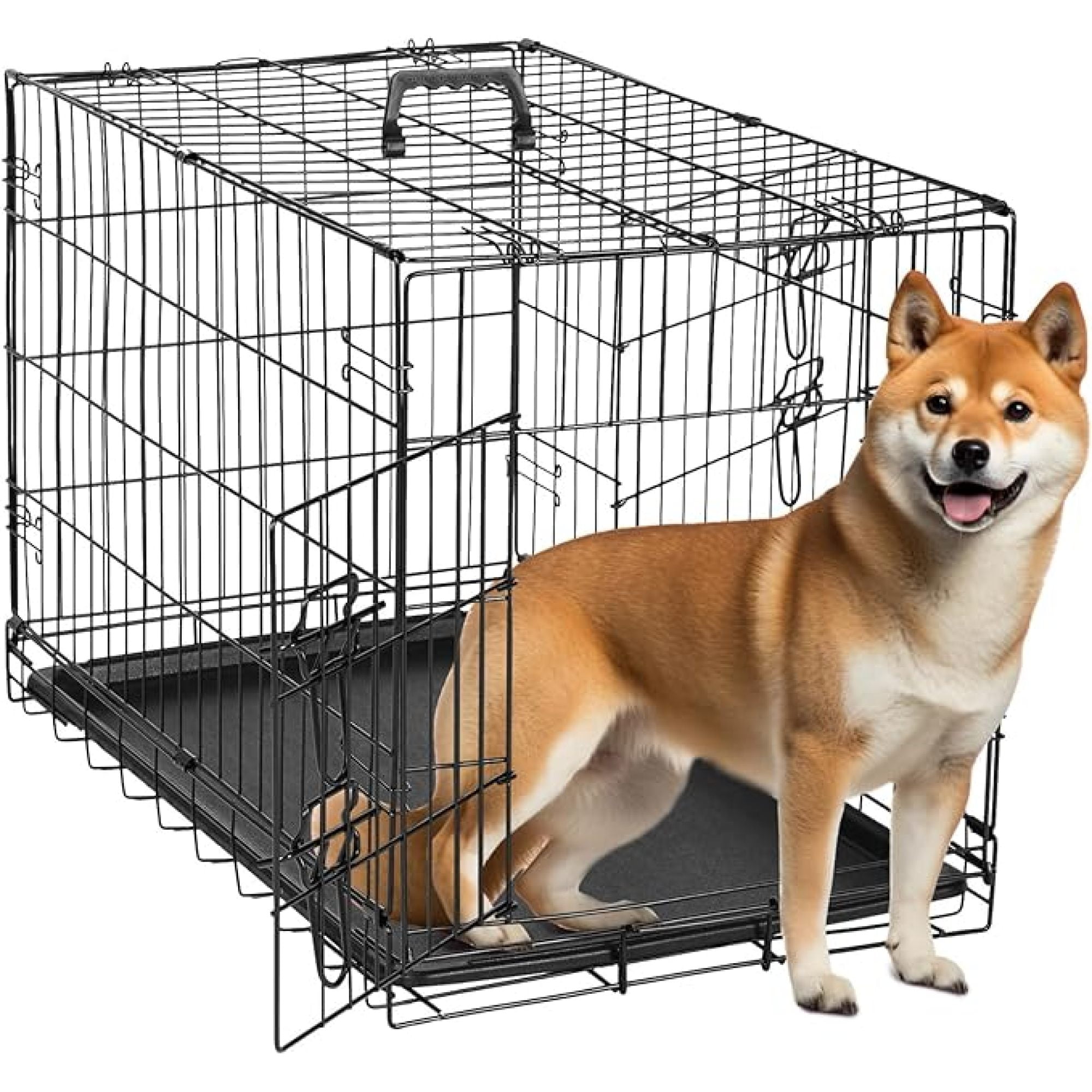 Dog Crate with Divider Panel 30 Inch Folding Metal Wire Dog Cage with ...