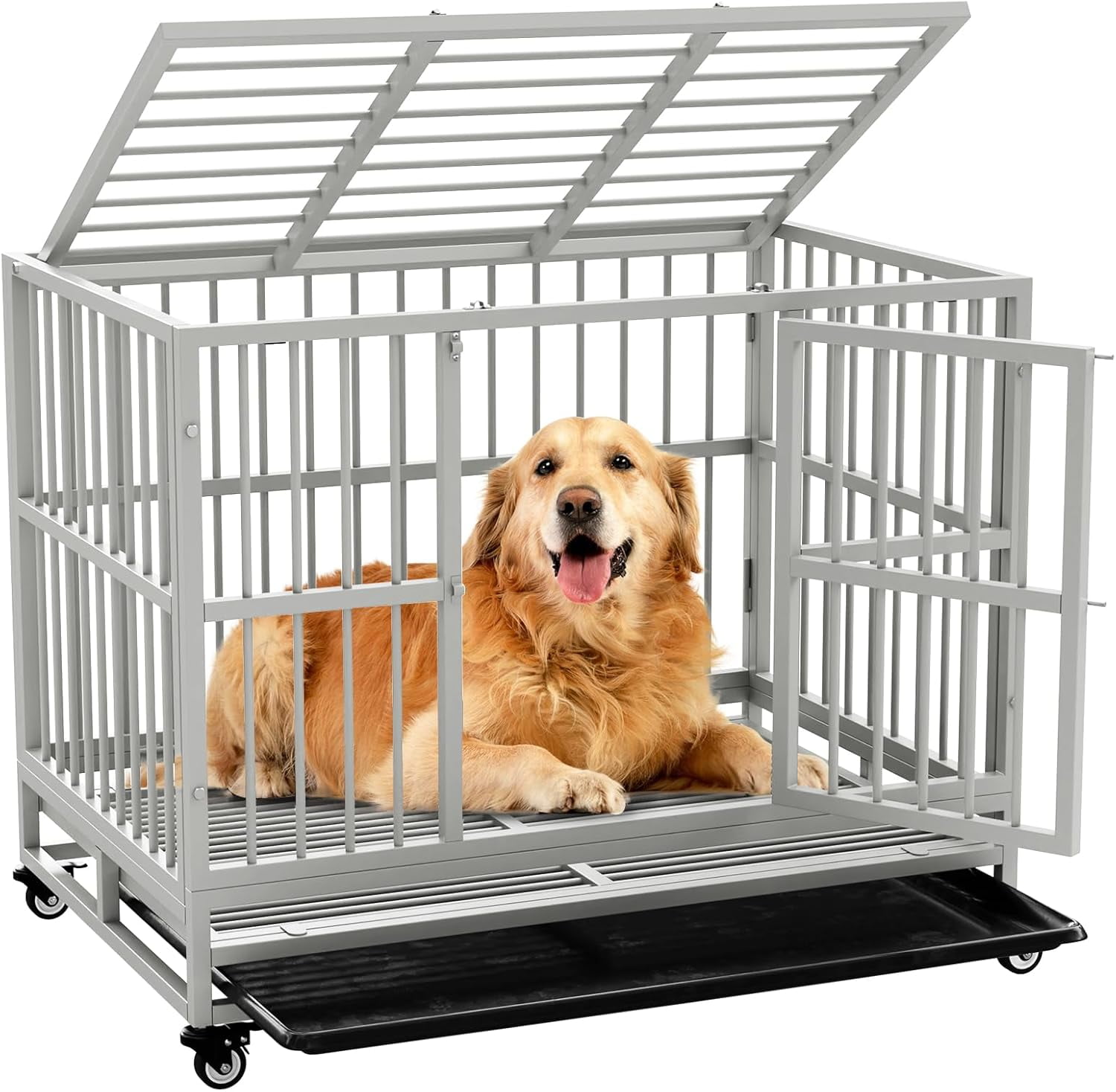 Dog Crate with Removable Tray, 46" Dog Cage Kennel for Large Dogs ...