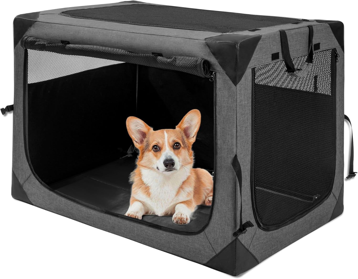 Dog Crates 30 Inch Collapsible Soft Dog Crate, 3-Door Foldable Soft ...
