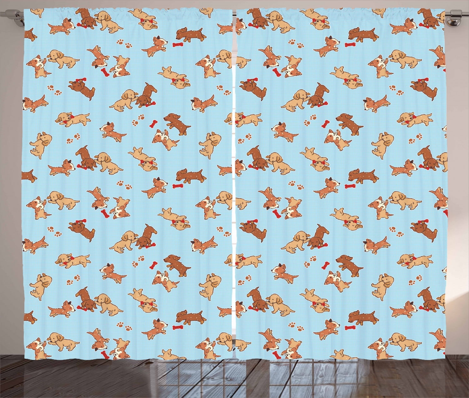 Ambesonne Dog Lover Curtains 2 Panel Set, Playful Golden Puppy, 108" x ...