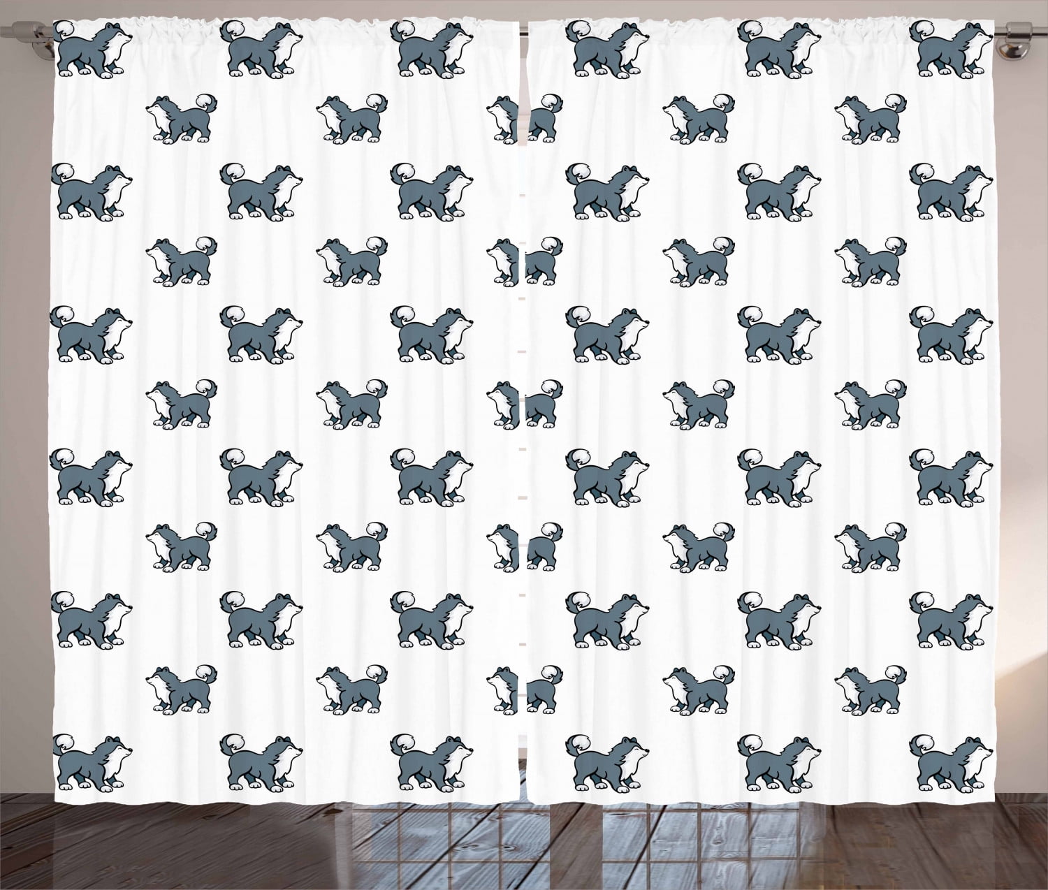 Ambesonne Dog Lover Curtains 2 Panel Set, Siberian Husky Puppy, 108" x ...