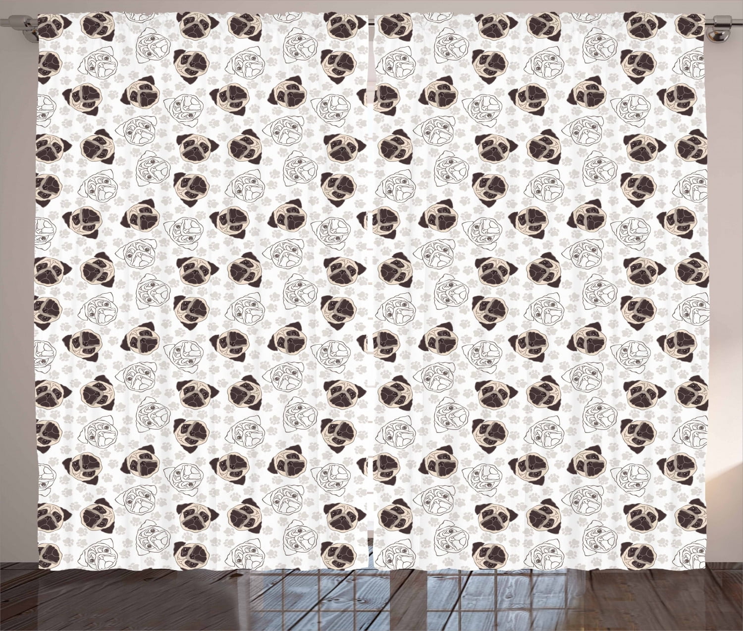Ambesonne Dog Lover Curtains 2 Panel Set, Pug Portraits Traces, 108" x ...
