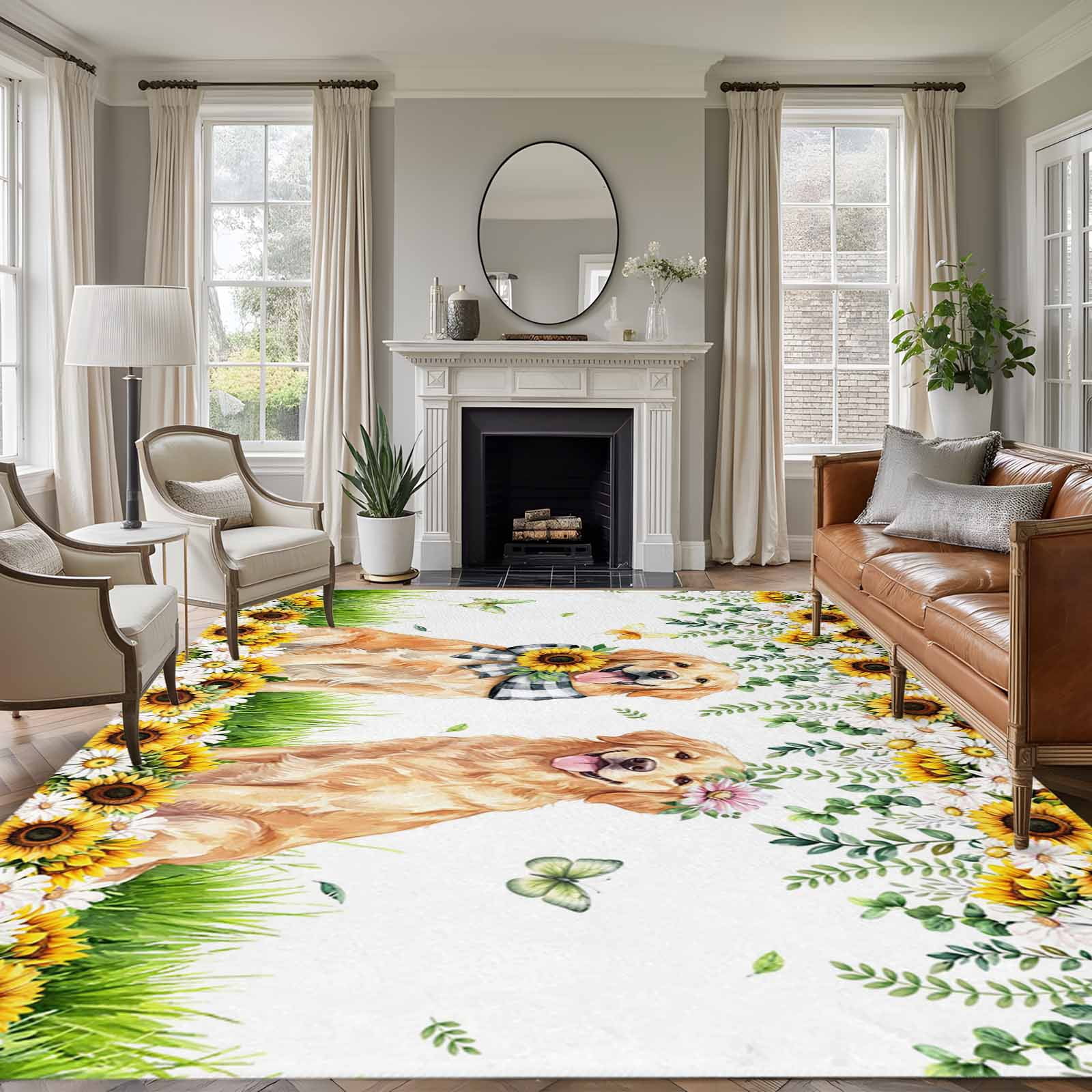 Dog Daisy 5x7 Area Rugs for Living Room, Summer Yellow Sunflower ...