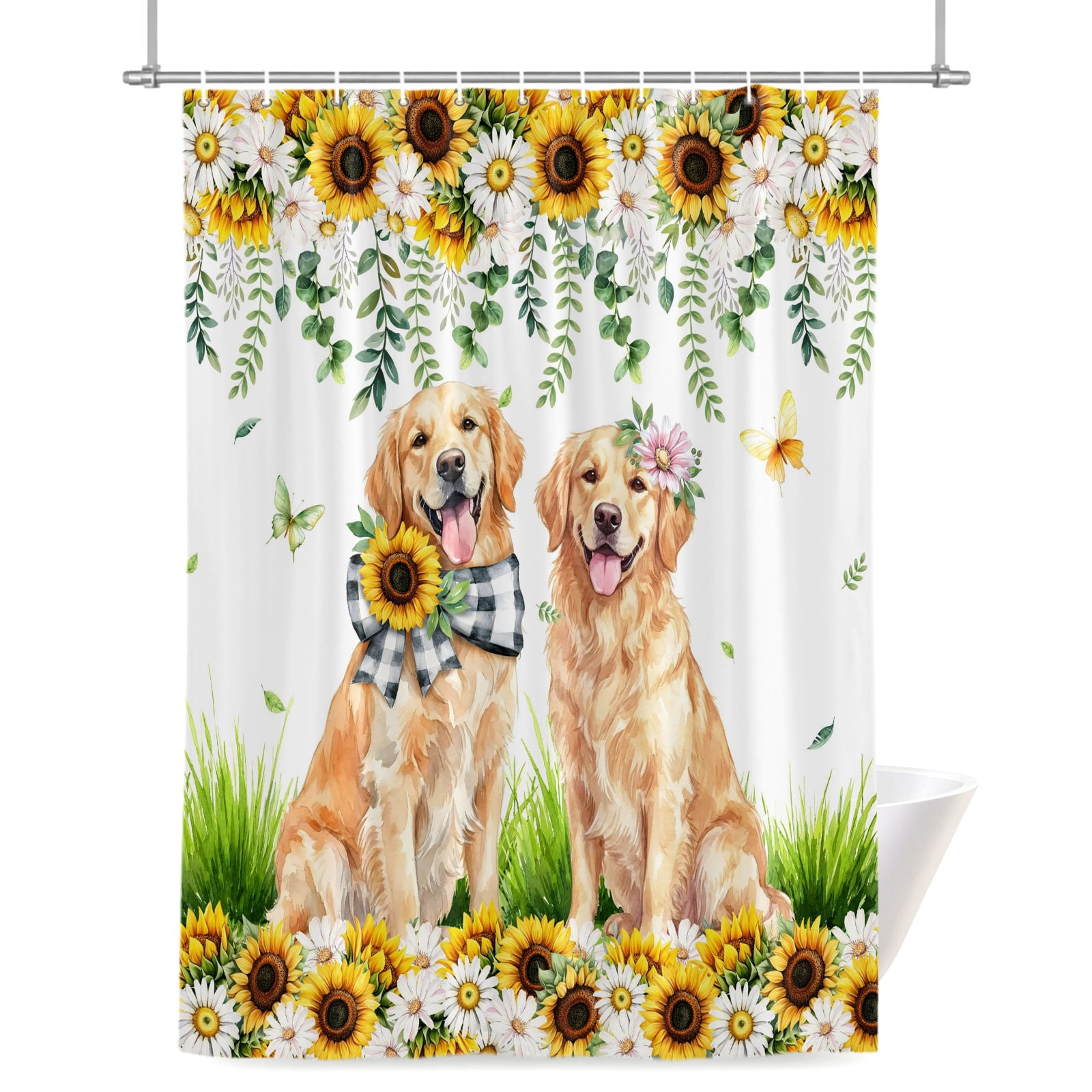 Dog Daisy Shower Curtains for Bathroom, Summer Yellow Sunflower ...