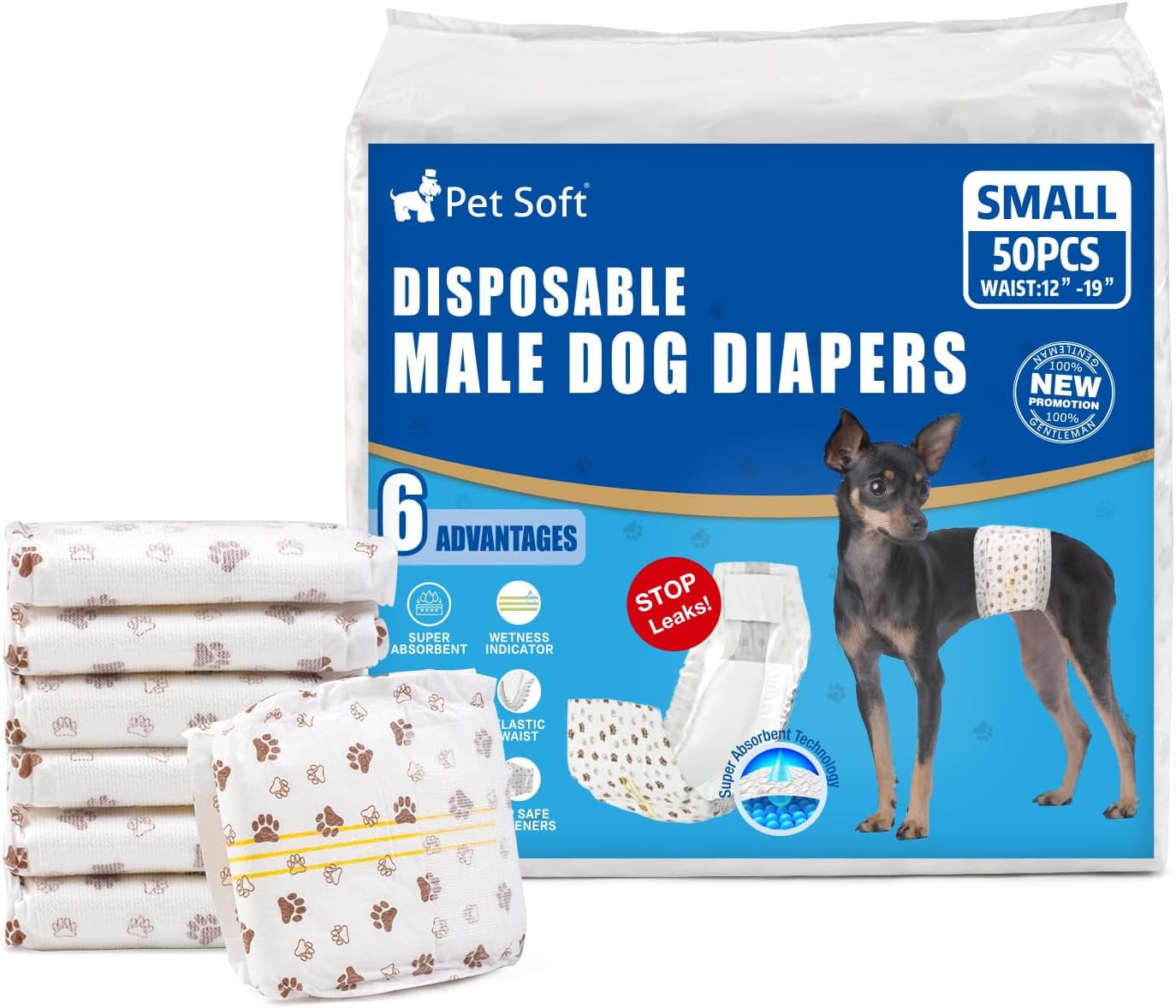 Dog Diapers Male - Disposable Male Dog Wraps Wetness Indicator, Ultra ...