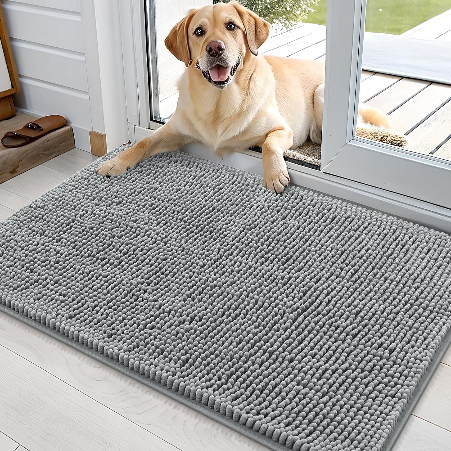 Dog Door Mat for Muddy Paws 40x32, Paw Print Design, Absorbs Moisture ...