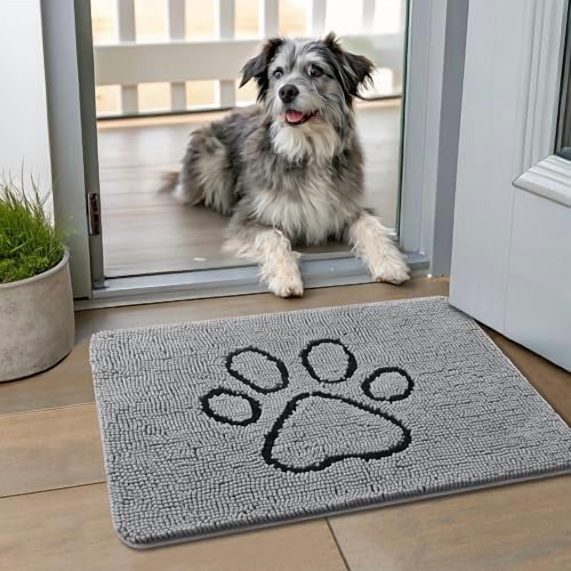 Dog Door Mat for Muddy Paws, Absorbent Dirt Trapper Non Slip Quick Dry ...