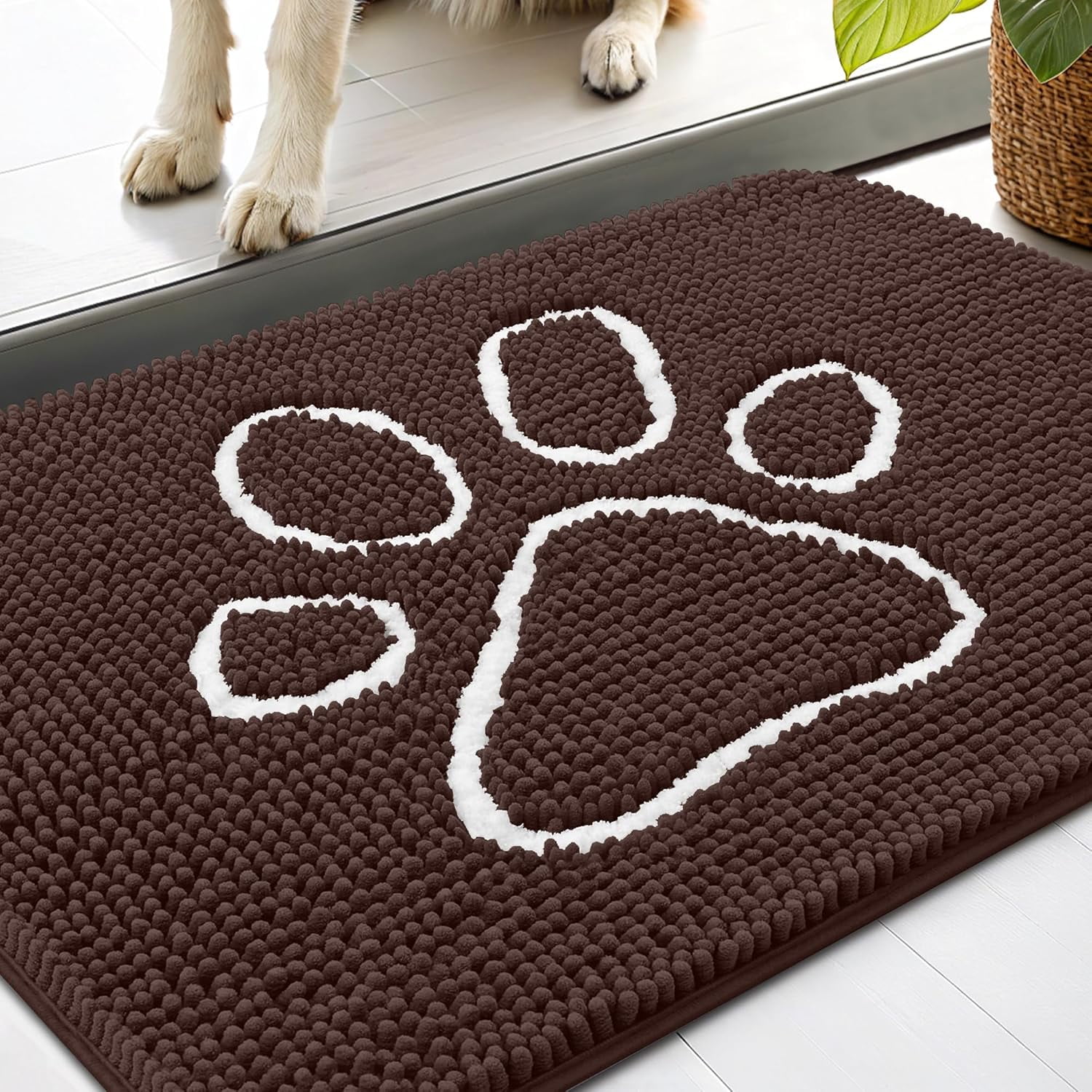 Dog Door Mat for Muddy Paws, Absorbent Dirt Trapper Non Slip Quick Dry ...