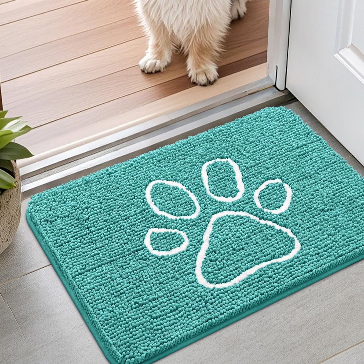 Dog Door Mat for Muddy Paws, Absorbent Dirt Trapper Non Slip Quick Dry ...