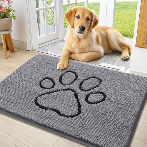 Dog Door Mat for Muddy Paws, Absorbent Dirt Trapper Non Slip Quick Dry ...