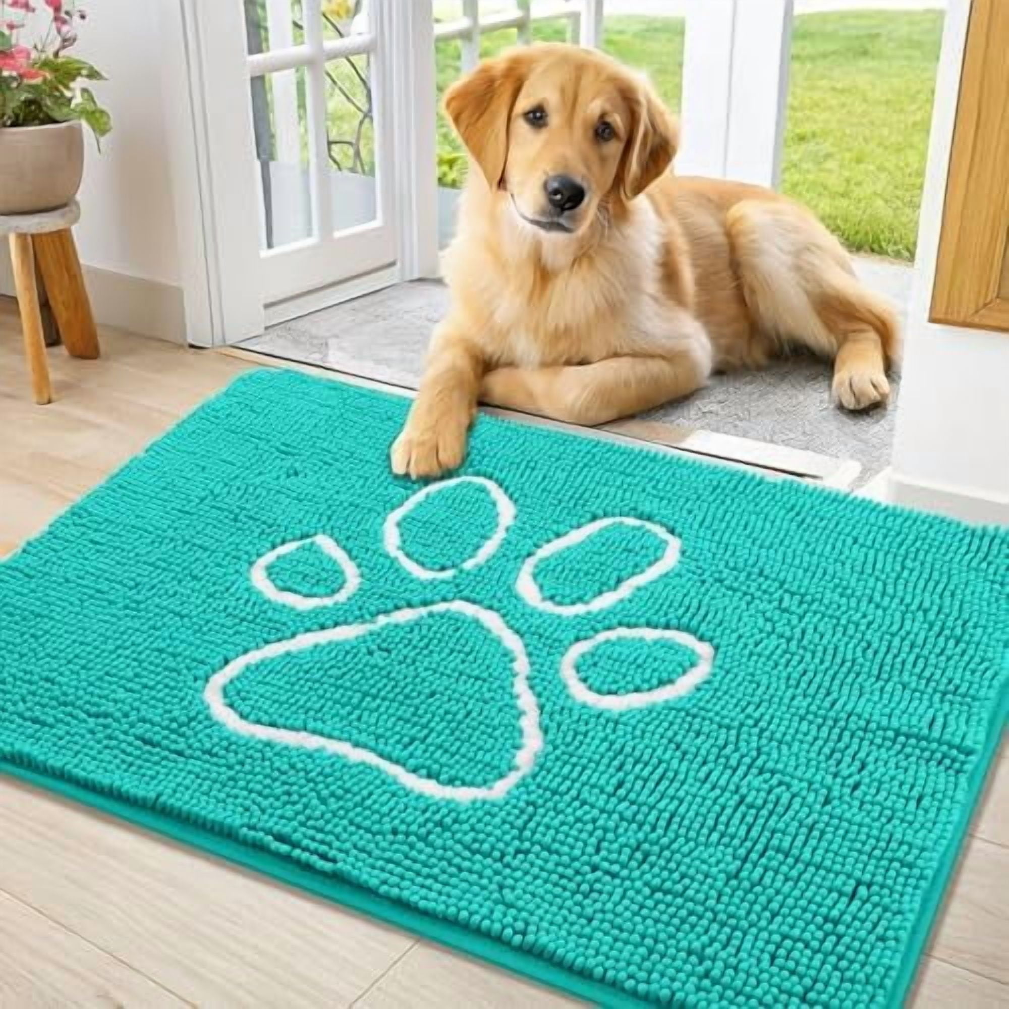 Dog Door Mat for Muddy Paws, Absorbent Dirt Trapper Non Slip Quick Dry ...