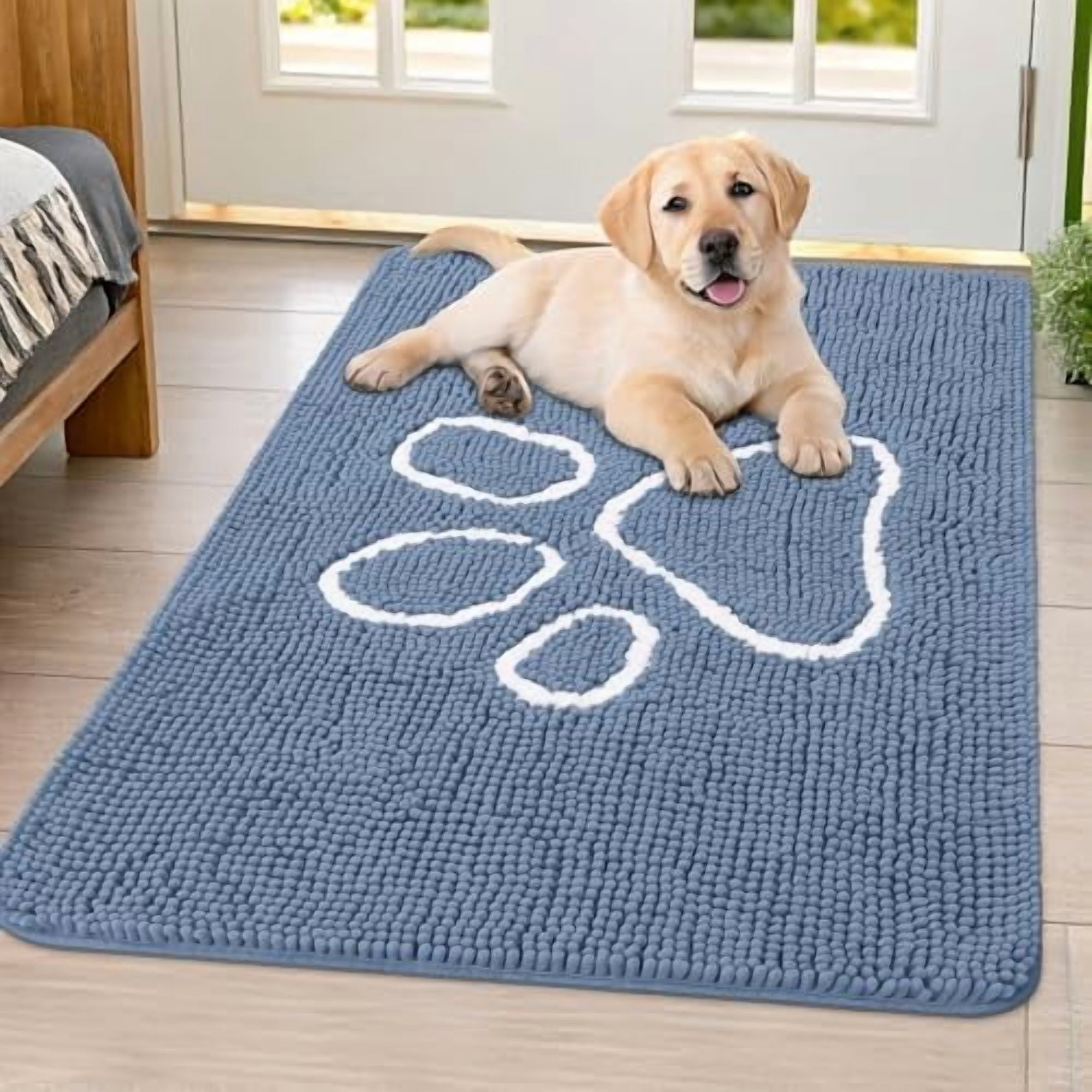 Dog Door Mat for Muddy Paws, Absorbent Dirt Trapper Non Slip Quick Dry ...