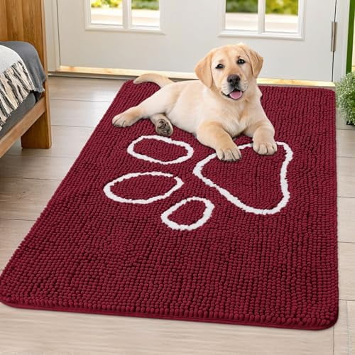 Dog Door Mat for Muddy Paws, Absorbent Dirt Trapper Non Slip Quick Dry ...