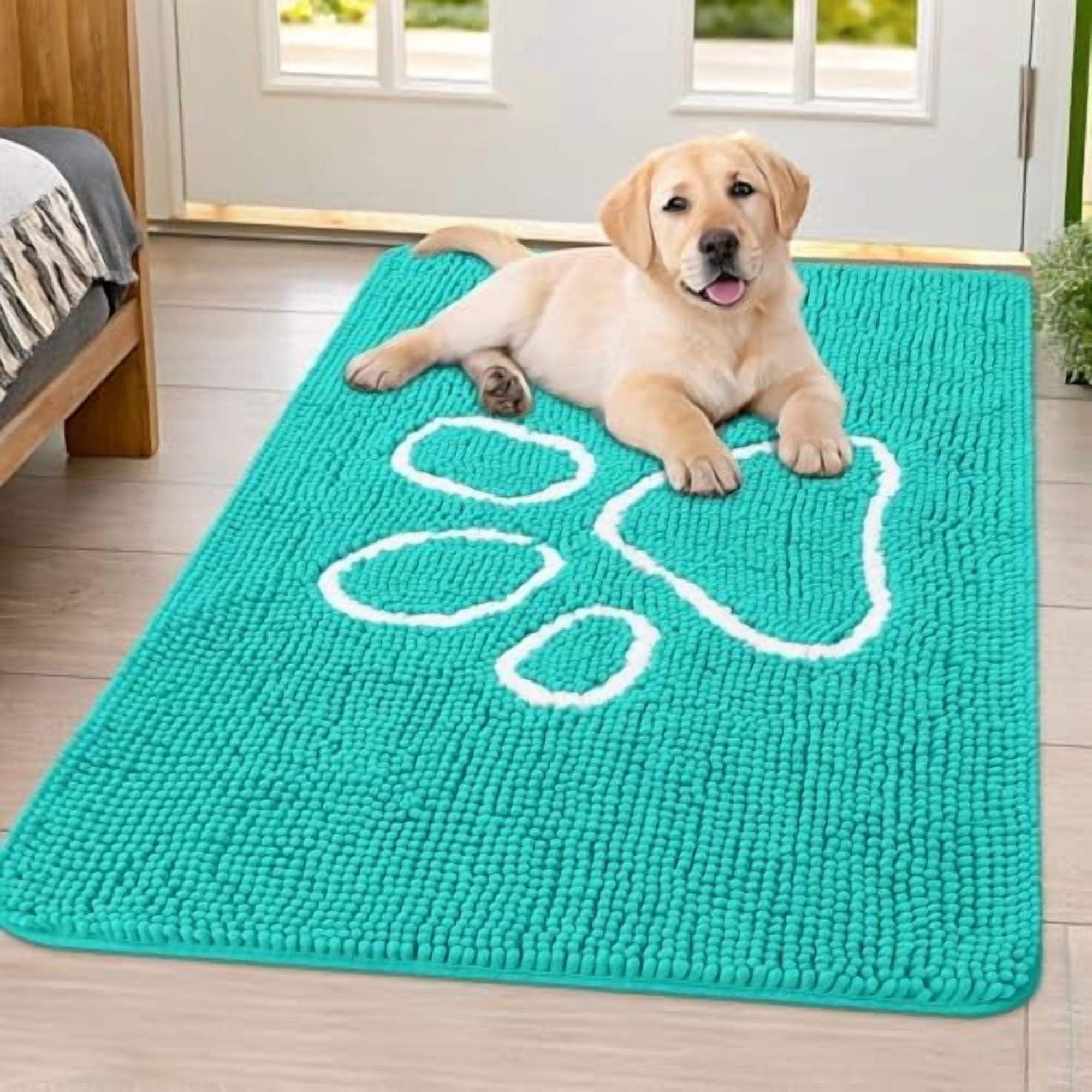 Dog Door Mat for Muddy Paws, Absorbent Dirt Trapper Non Slip Quick Dry ...