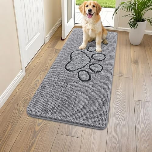 Dog Door Mat for Muddy Paws, Absorbent Dirt Trapper Non Slip Quick Dry ...