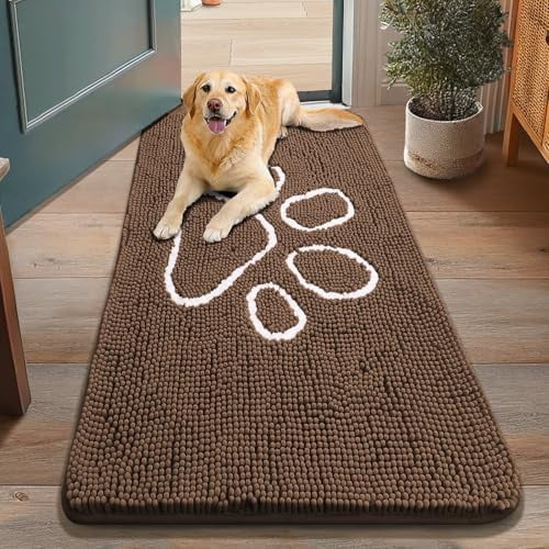 Dog Door Mat for Muddy Paws, Absorbent Dirt Trapper Non Slip Quick Dry ...