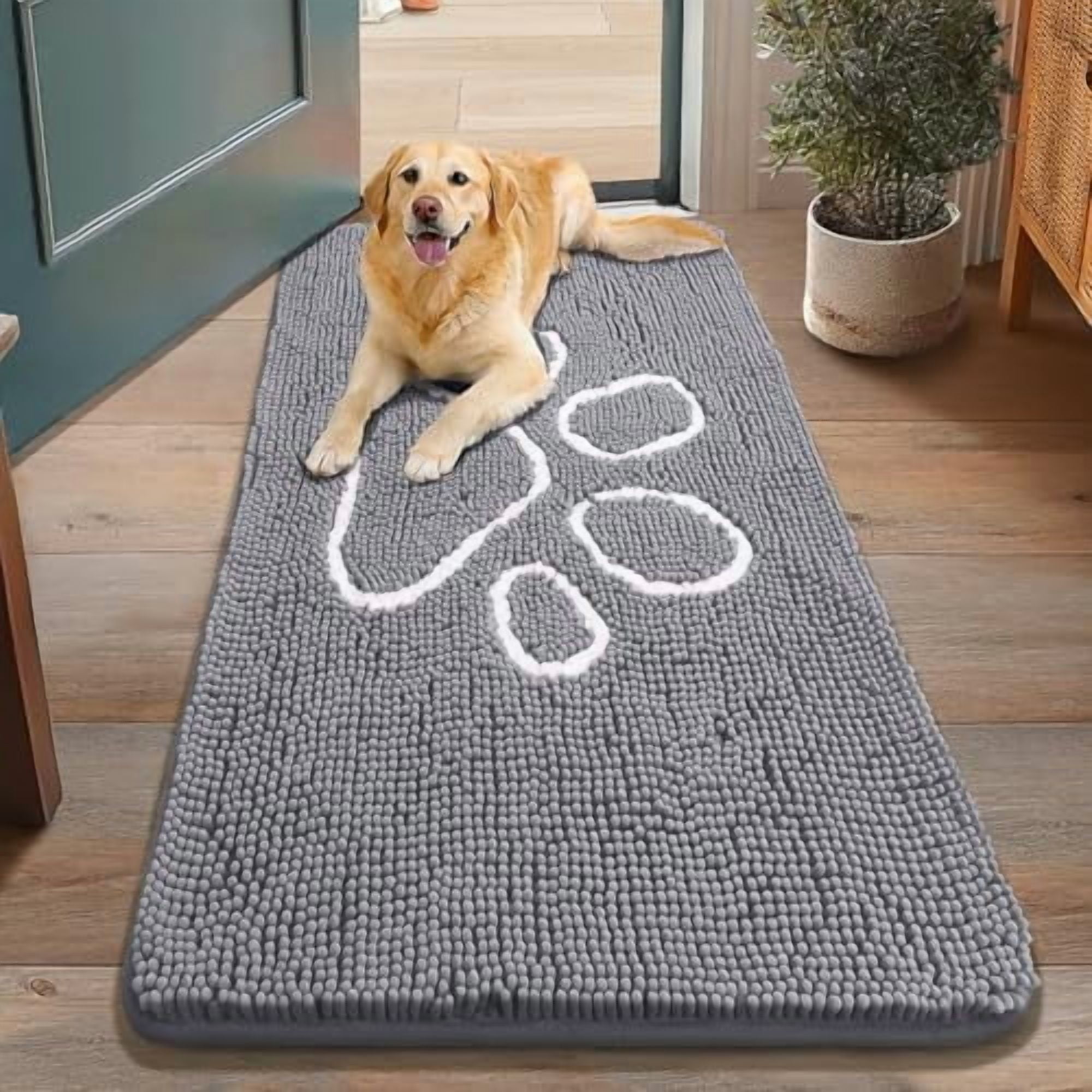 Dog Door Mat for Muddy Paws, Absorbent Dirt Trapper Non Slip Quick Dry ...
