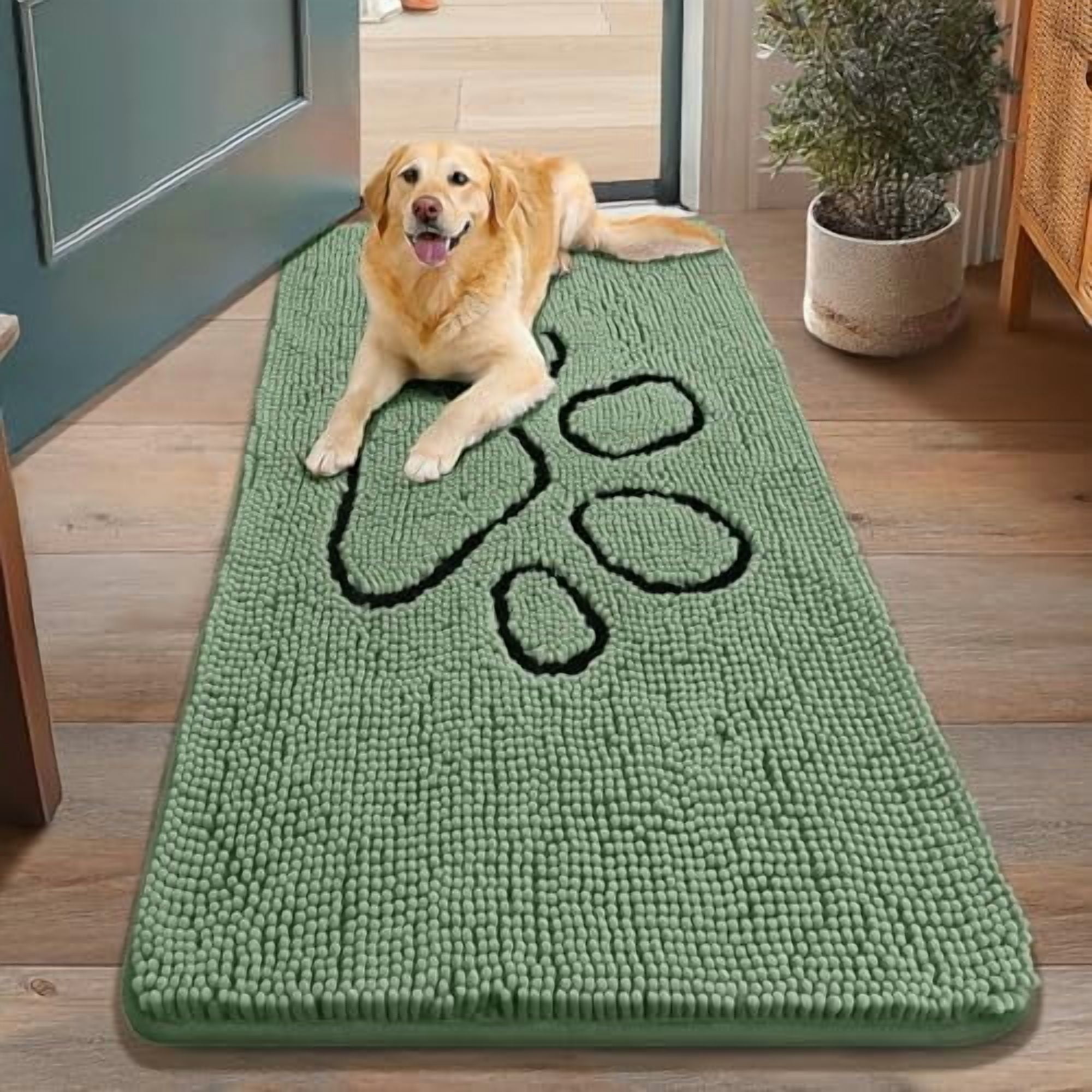 Dog Door Mat for Muddy Paws, Absorbent Dirt Trapper Non Slip Quick Dry ...