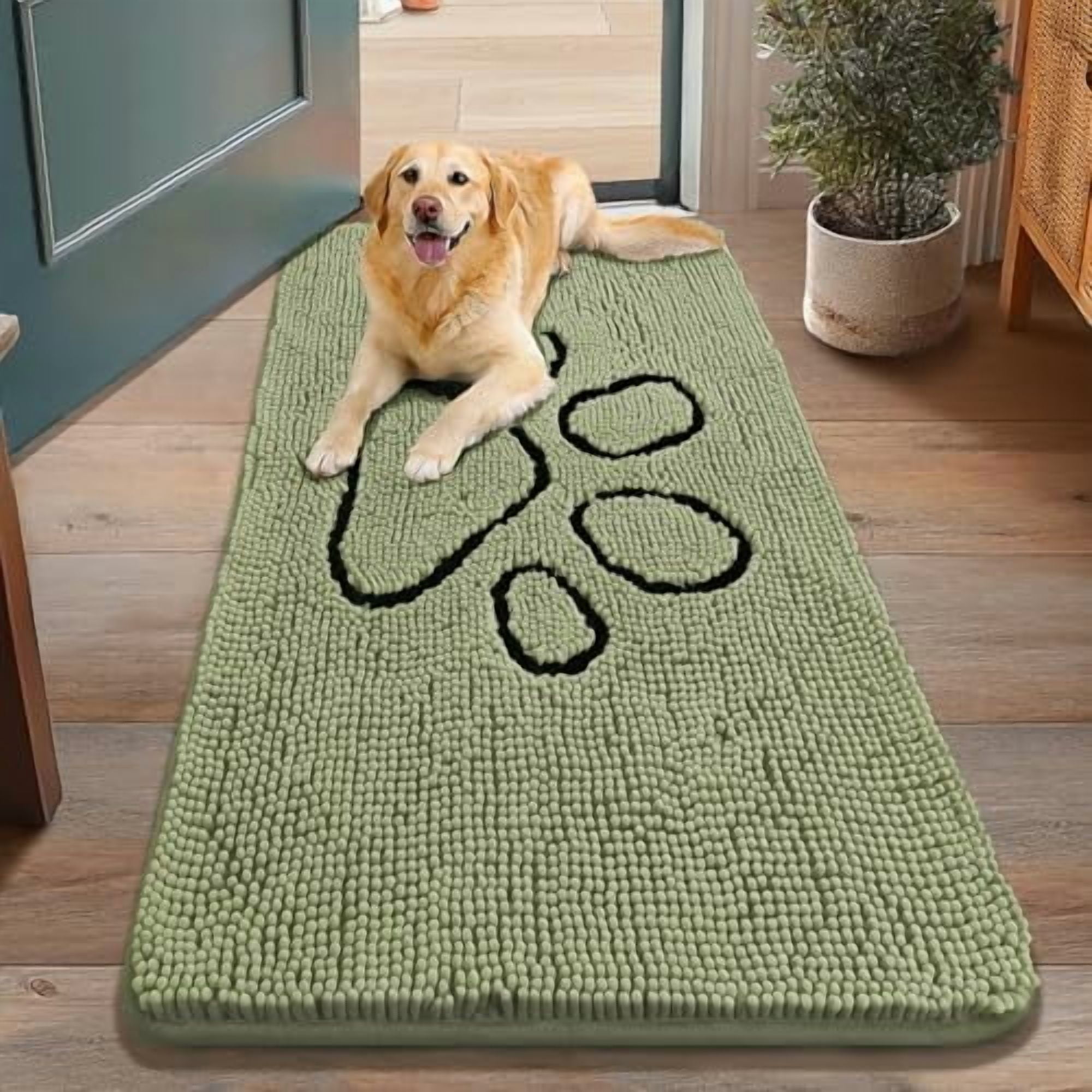 Dog Door Mat for Muddy Paws, Absorbent Dirt Trapper Non Slip Quick Dry ...