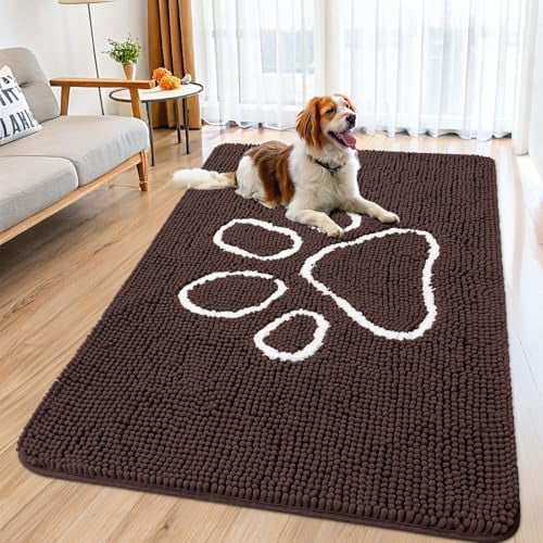 Dog Door Mat for Muddy Paws, Absorbent Dirt Trapper Non Slip Quick Dry ...
