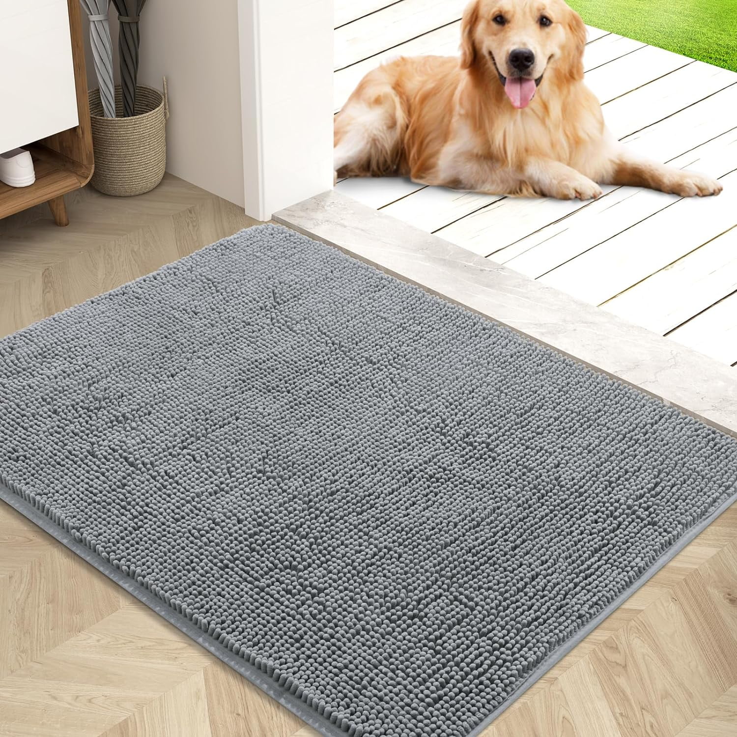 Dog Door Mat for Muddy Paws, Absorbs Moisture and Dirt, Non-Slip ...