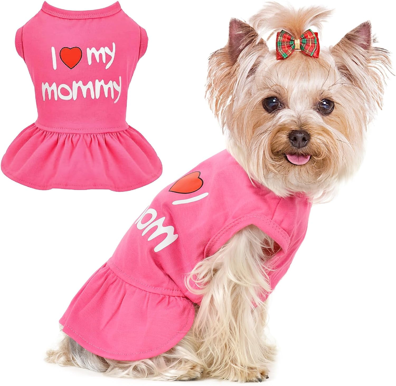 Dog Dress, Dog Clothes for Small Dogs Girl Cute I Love My Mom/Dad Pink ...