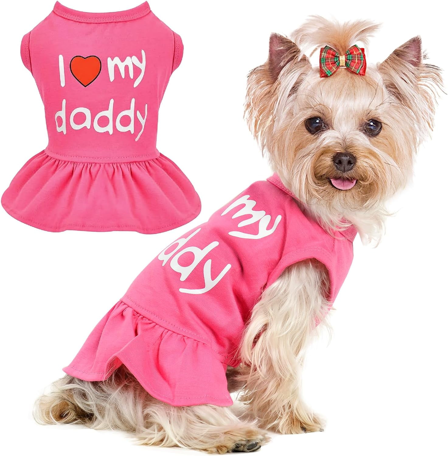 Dog Dress, Dog Clothes for Small Dogs Girl Cute I Love My Mom/Dad Pink ...