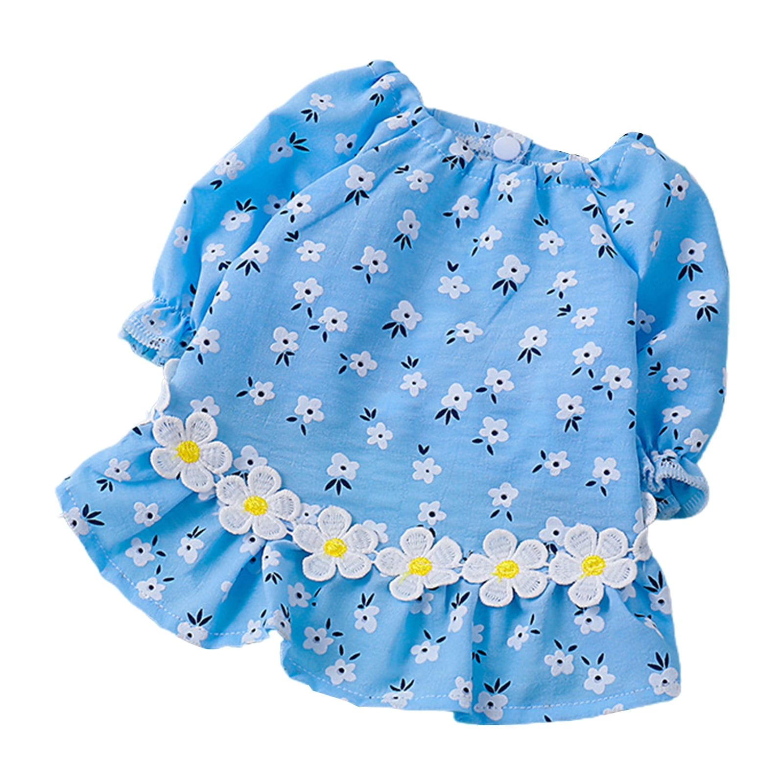 Dog Dress Floral Edge Puff Sleeve Press Button Summer Dog Princess Cosplay Puppy Skirts Dog ...